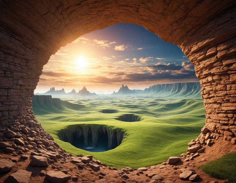 Fantasy Endless Hole Landscape - Generated by Ai Stock Illustration ...