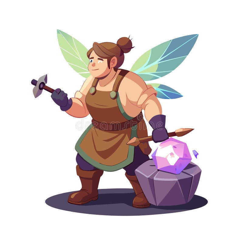 Fantasy Fairy Blacksmith Forging a Crystal with Hammer and Chisel ...