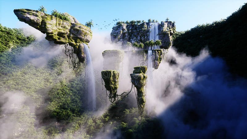 Fantasy Fairytale Flying Rocks. 3d Rendering. Stock Illustration ...