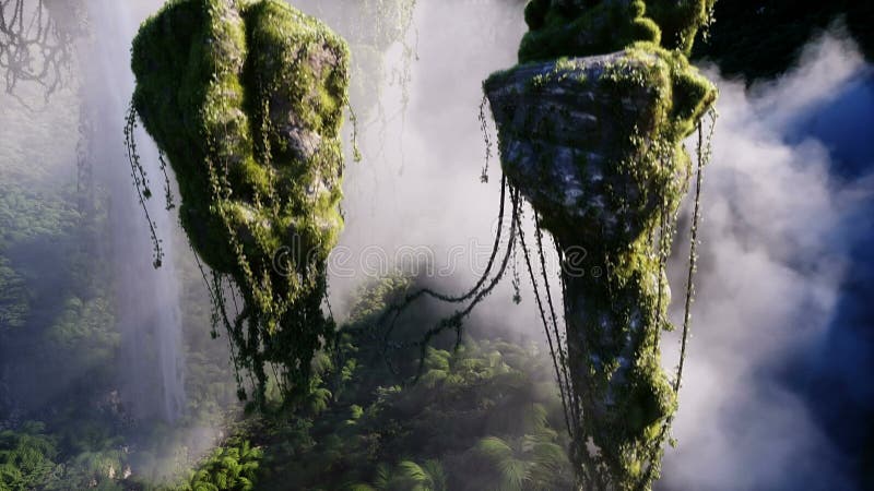 Fantasy Fairytale Flying Rocks . Realistic 4k Animation. Stock Footage ...