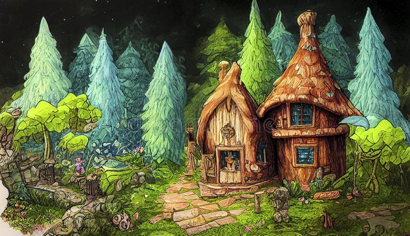 Fantasy House in Forest, Generative Ai Illustration Stock Illustration ...