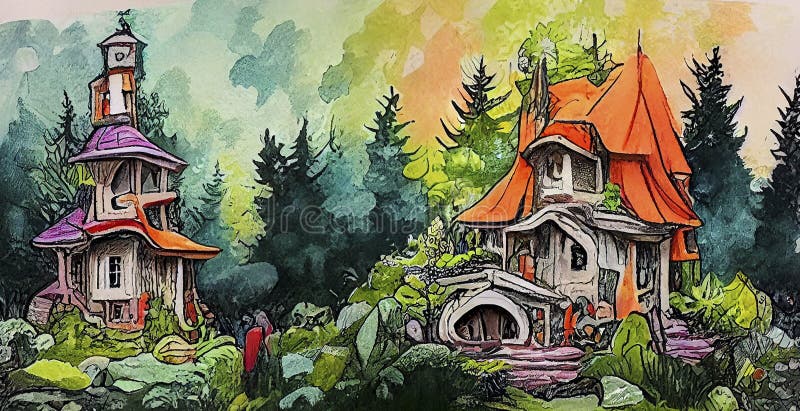 Fantasy House in Forest, Generative Ai Illustration Stock Illustration ...