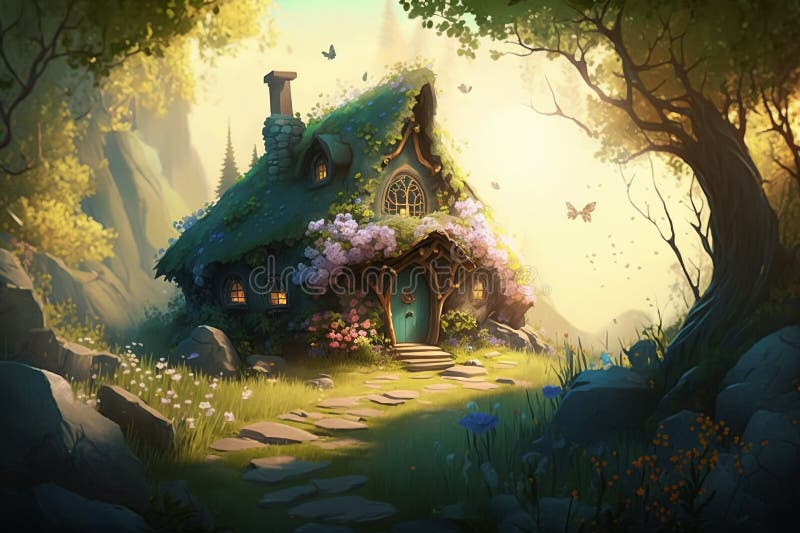 Fantasy Fairytale House in Magic Forest. Generative AI Stock ...
