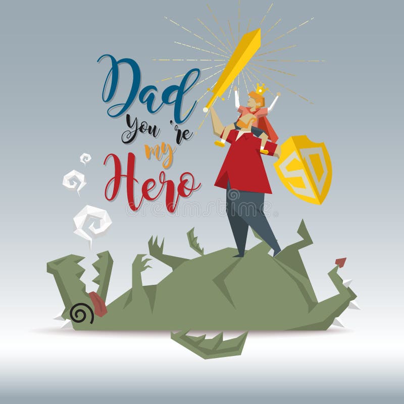 Fantasy Father`s Day Concept Father and Son Help Conquer the Dra Stock ...