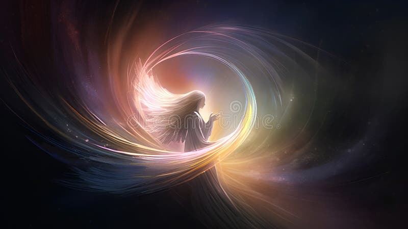 Fantasy Female Angel in the Rays of Light. 3D Rendering Stock ...