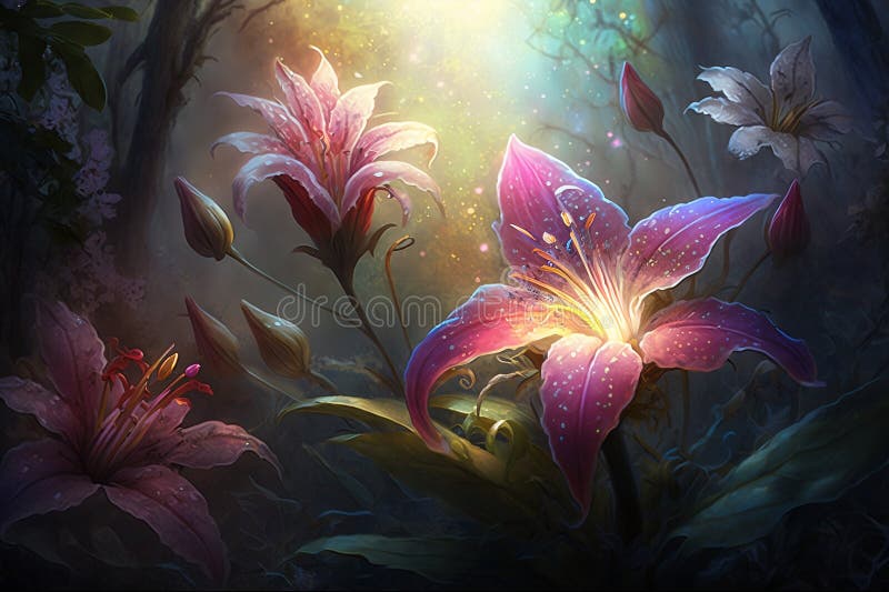 Fantasy Field with Colorful Flowers Close Up Stock Illustration ...