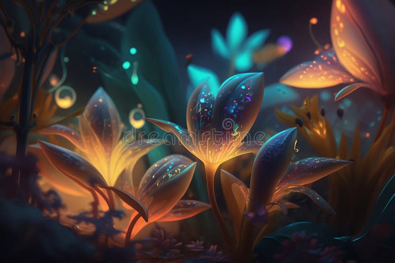 Fantasy Field with Colorful Flowers Close Up Stock Illustration ...