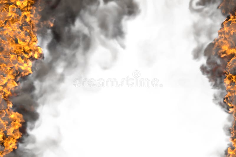 Fantasy Fiery Fire with Heavy Smoke Frame Isolated on White - Fire ...