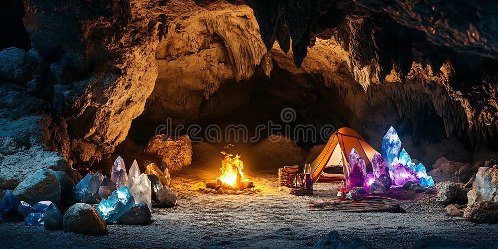 Fantasy Fire and Ice Campfire Scene Stock Illustration - Illustration ...