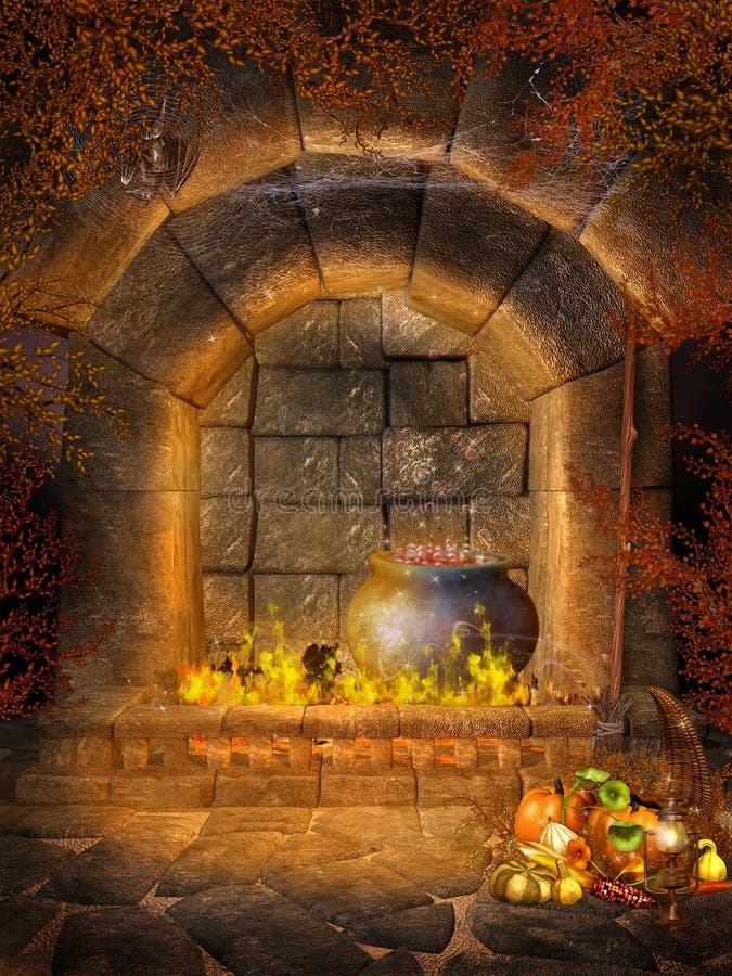Fantasy Fireplace with Bats Stock Illustration - Illustration of ...