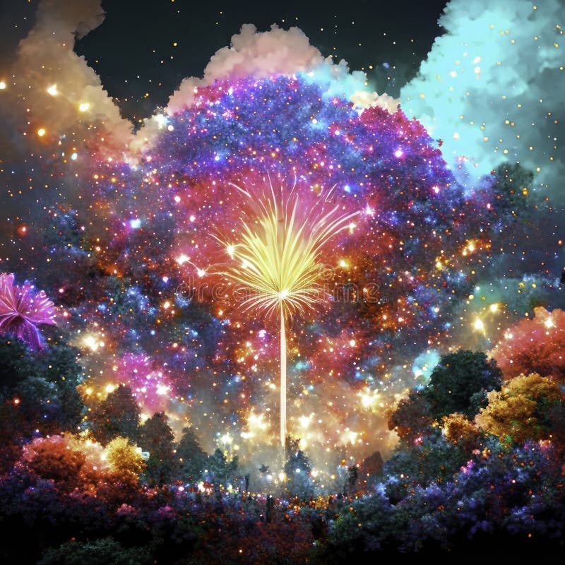 Fantasy Firework in the Night Sky. 3D Illustration Stock Illustration ...
