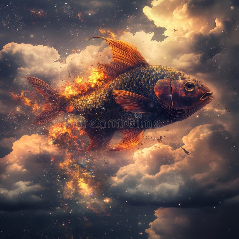 Fantasy Fish in the Sky. 3D Illustration. Vector Stock Illustration ...