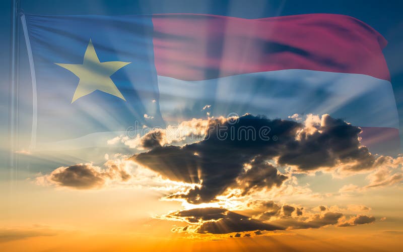 Fantasy Flag Overlay with Glowing Sunset Sky and Clouds Stock ...