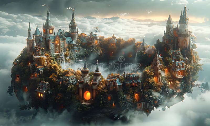 A Fantasy Floating City in the Clouds Stock Video - Video of night ...