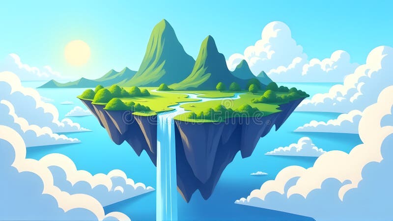 Floating Island House with Ship Tower Coloring Page Stock Illustration ...