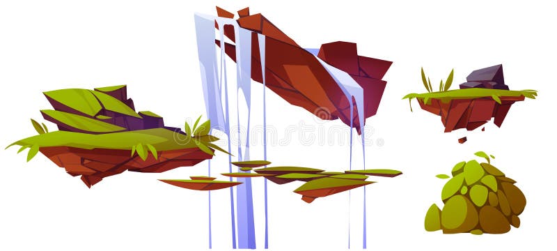 Floating Islands with Waterfall, Land Platform Stock Vector ...
