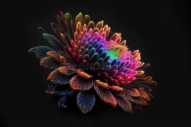 Fantasy Flower Closeup on Black Background. Rainbow Colors. Generative ...