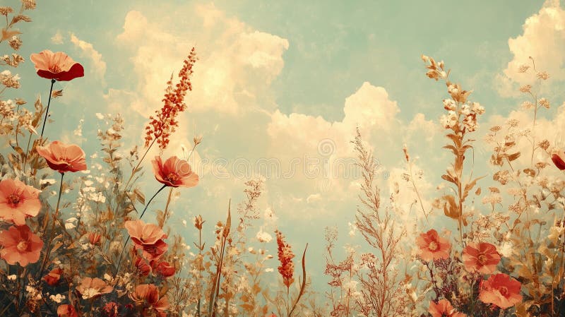 Fantasy Flower Field Banner in Vintage Style Stock Image - Image of ...