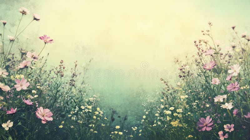 Fantasy Flower Field Banner in Vintage Style Stock Photo - Image of ...
