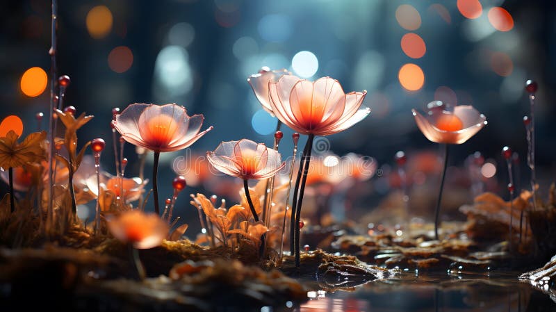 Fantasy Flower in Water with Bokeh Background Stock Illustration ...
