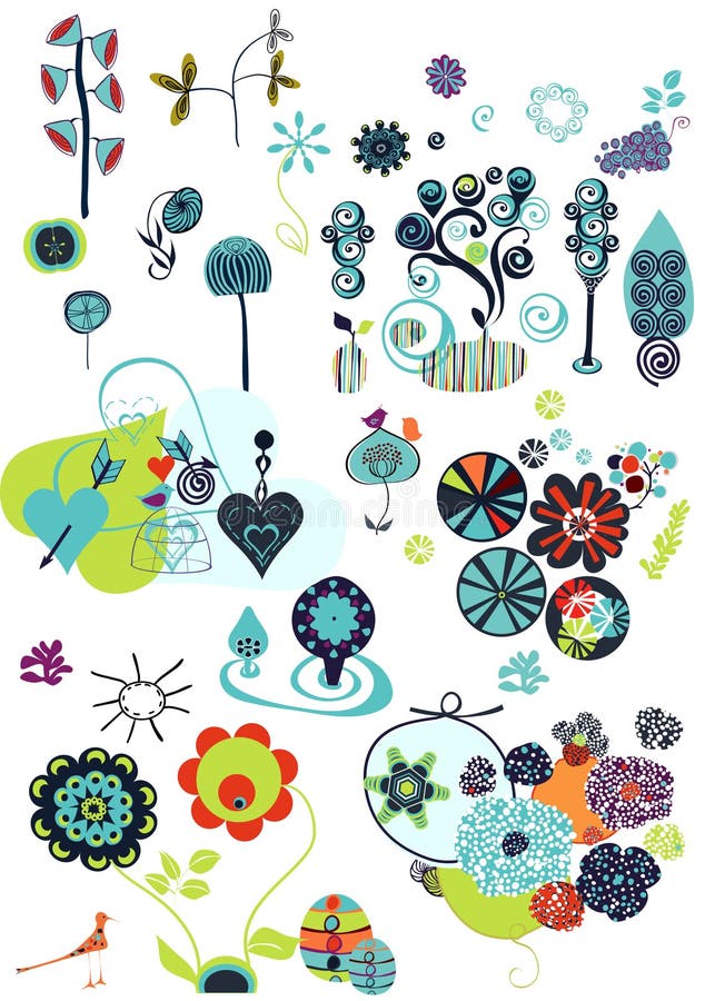 Whimsy flowers stock vector. Illustration of retro, decorative - 23347760