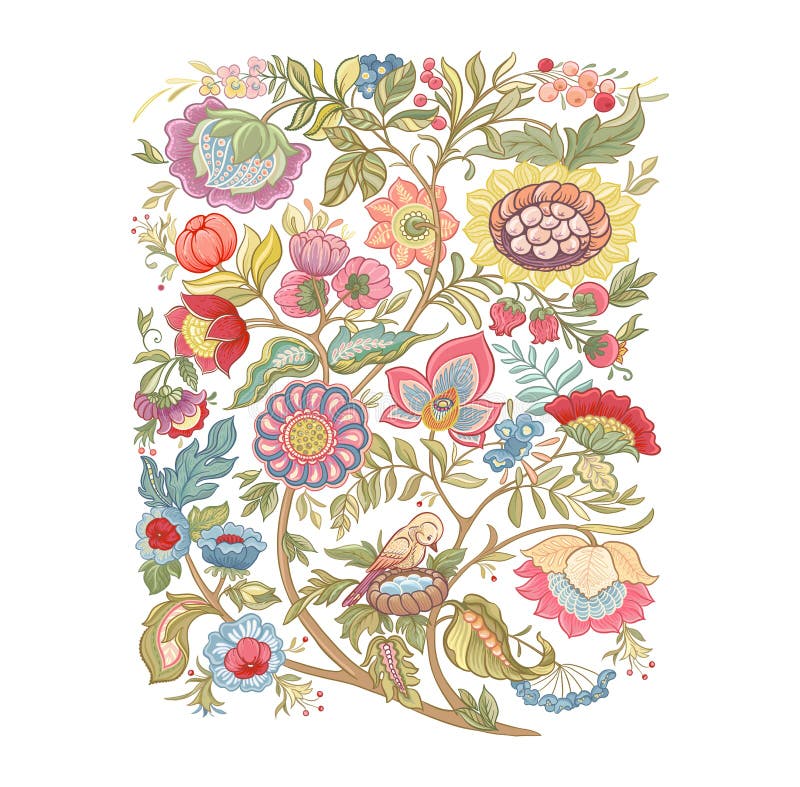 Fantasy Flowers in Retro, Vintage, Jacobean Embroidery Style. Elements ...