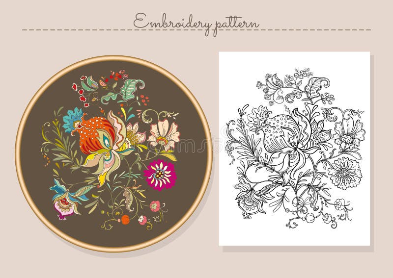 Fantasy Flowers in Retro, Vintage, Jacobean Embroidery Style Stock ...