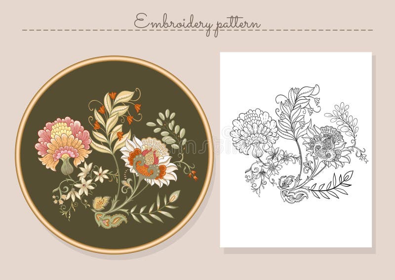 Fantasy Flowers in Retro, Vintage, Jacobean Embroidery Style Stock ...