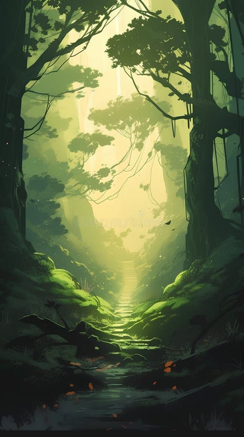 Fantasy Forest with a Wooden Path through the Woods. Vector ...
