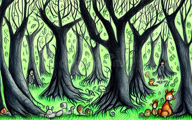 Fantasy Forest Children Drawing, Generative AI Illustration Stock ...