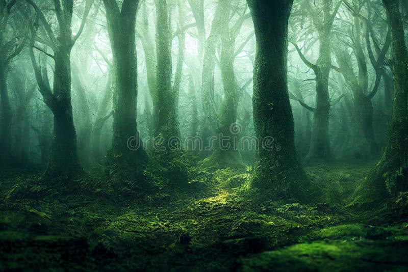 Fantasy Forest Cinematic Lighting Stock Illustration - Illustration of ...
