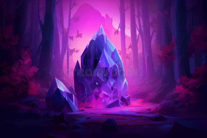Fantasy Forest with Crystal Stones. Vector Illustration. Fantasy Forest ...