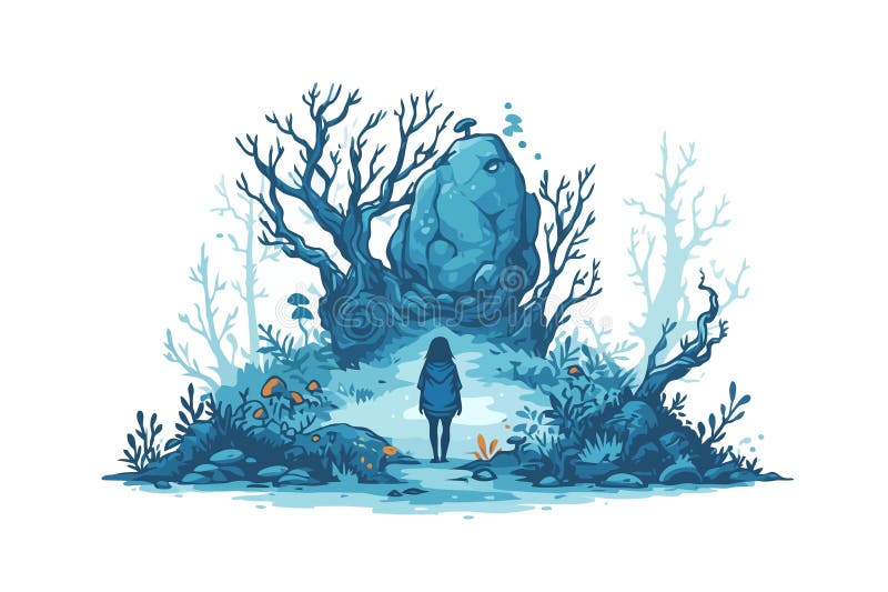 Fantasy Forest with Enchanted Stone Statue Grass Isolated Stock Vector ...