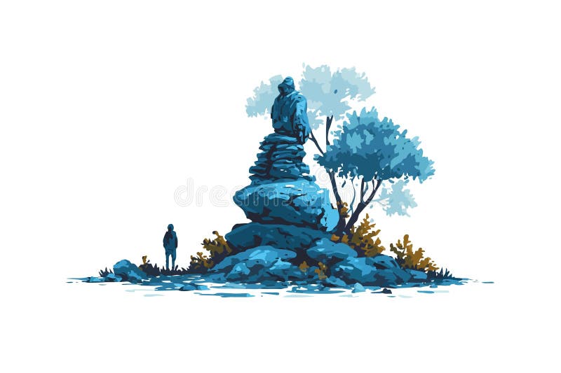 Fantasy Forest with Enchanted Stone Statue Landscape Isolated Stock ...