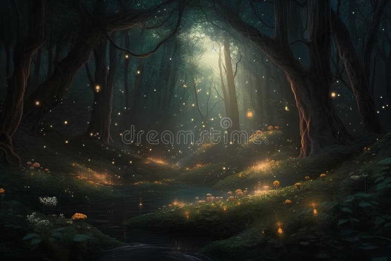 Fantasy Forest with Fog and Magic Mushrooms, 3d Render Illustration ...