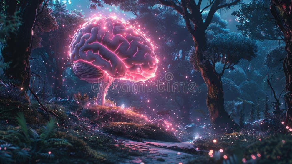Fantasy Forest with Glowing Brain Tree - Generative Ai Stock ...