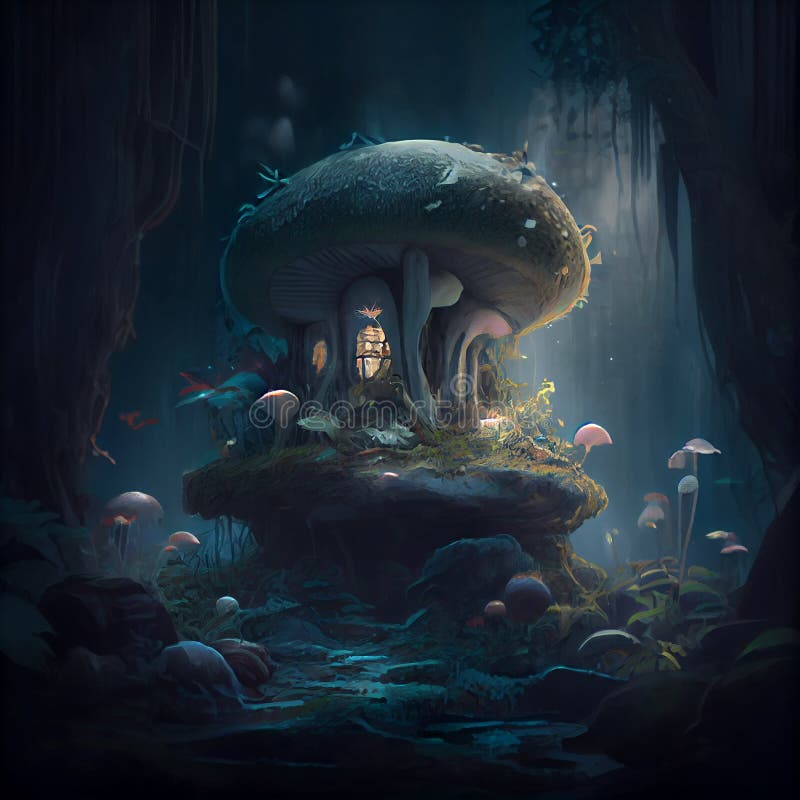 Fantasy Forest with Houses in the Form of a Mushroom Stock Illustration ...
