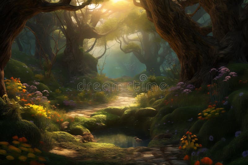 Fantasy Magical Forest Landscape. Stock Photo - Image of landscape ...