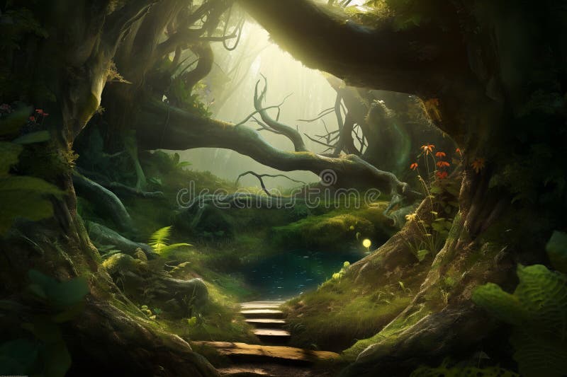 Fantasy Magical Forest Landscape. Stock Image - Image of outdoor ...