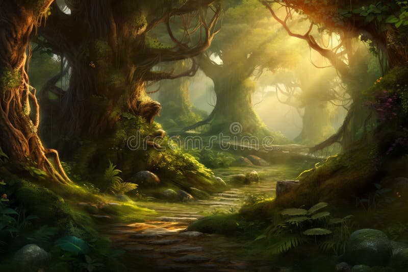 Fantasy Magical Forest Landscape. Stock Photo - Image of enchanted ...