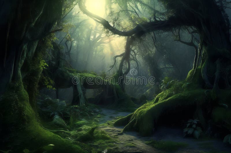 Fantasy Magical Forest Landscape. Stock Photo - Image of landscape ...