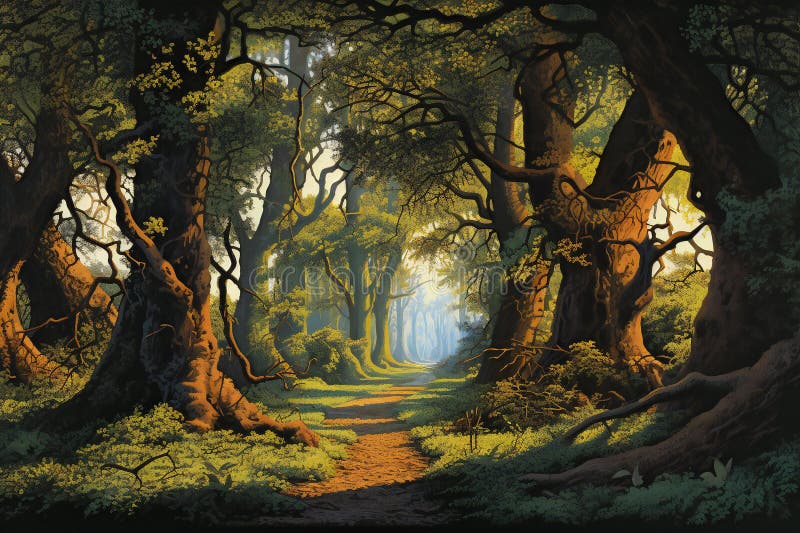Fantasy Forest Landscape with Path in the Middle of the Forest Stock ...