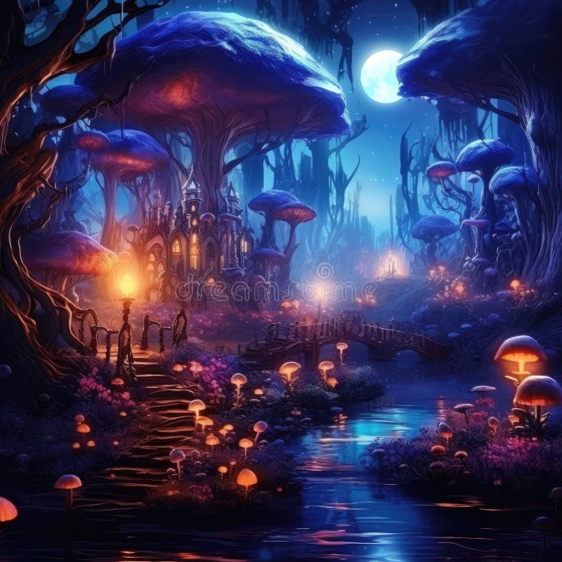 Fantasy Forest Landscape with Stone Ruins and Bizarre Vegetation at a ... Fantasy Forest Landscape with Stone Ruins and Bizarre Vegetation at a ...