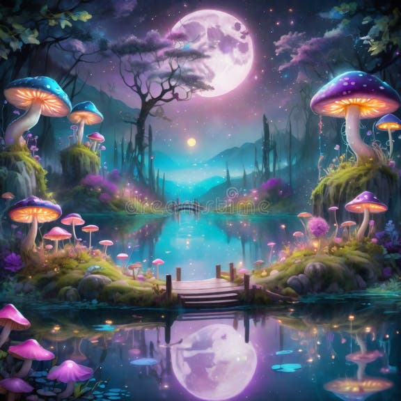 Fantasy forest and moon stock illustration. Illustration of dark ...