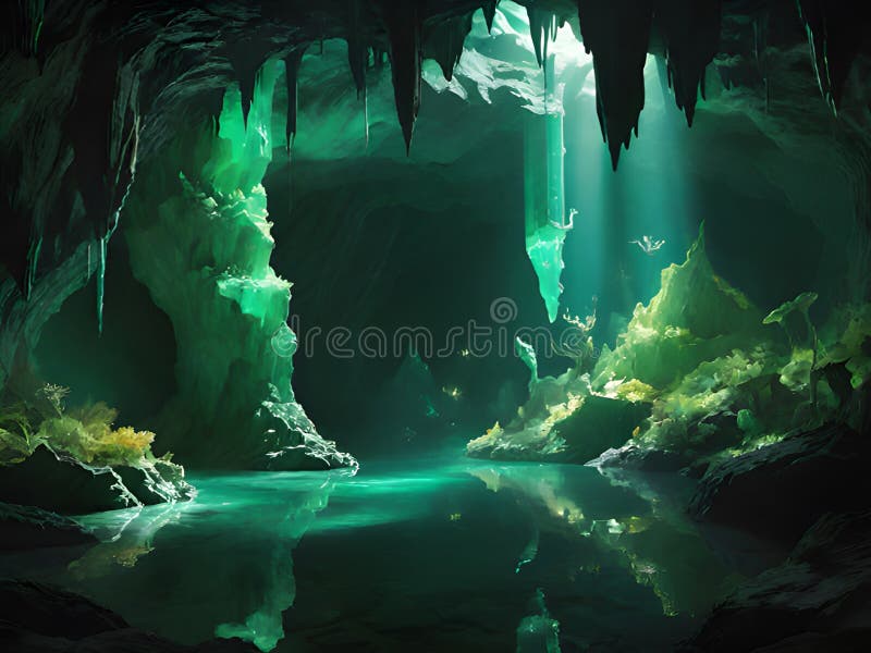Fantasy Forest in the Mountains with Cave Stock Illustration ...
