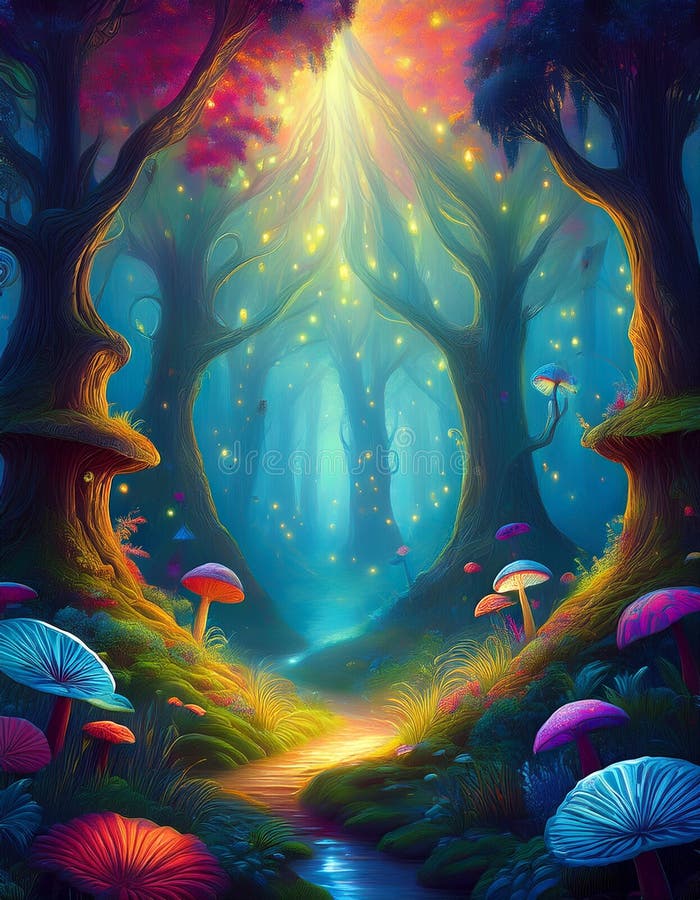 Fantasy forest stock illustration. Illustration of towering - 373070537