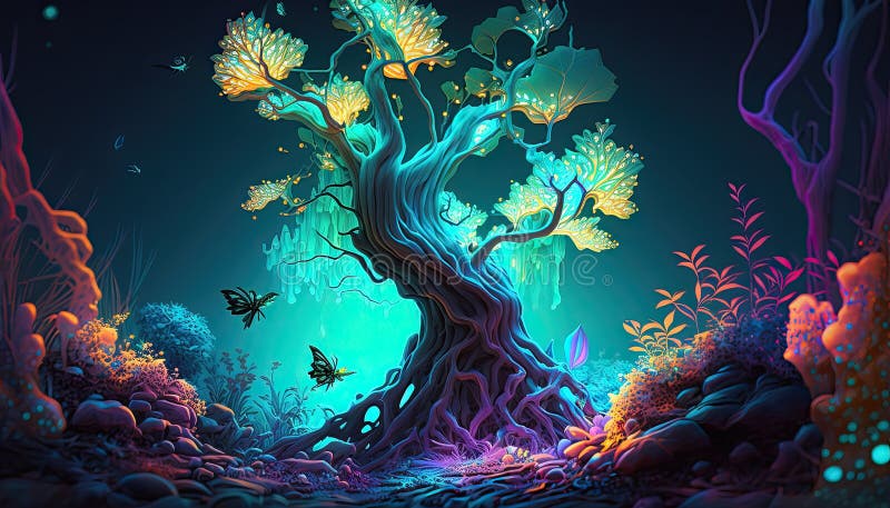 Fantasy Forest at Night, a Mystical World of Magic and Light Stock ...