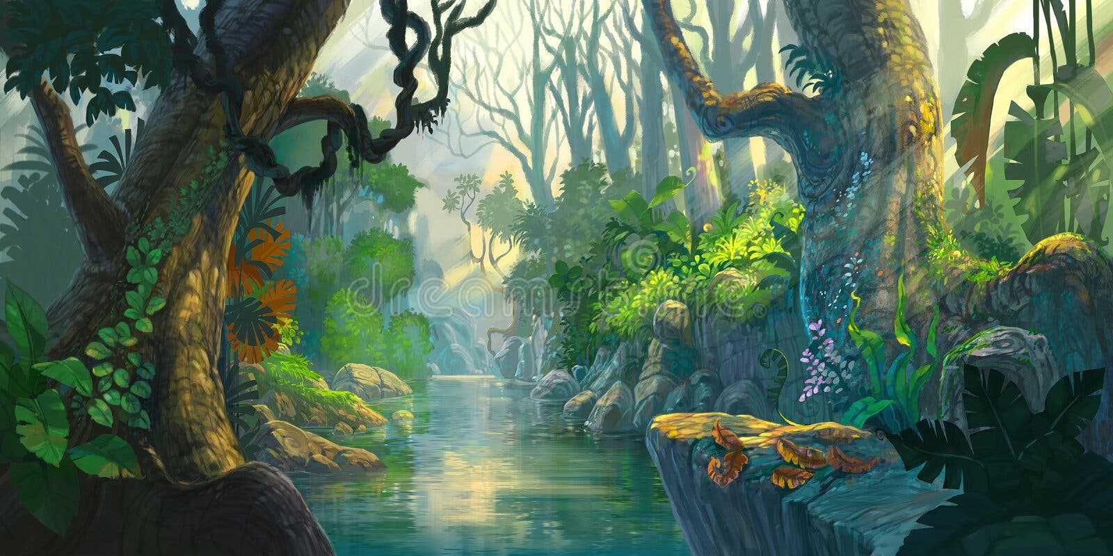 Fantasy forest stock illustration. Illustration of landscape - 74310985