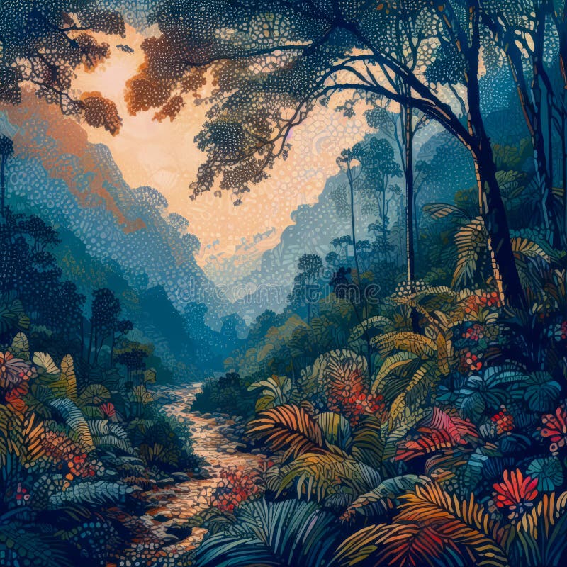 Fantasy Forest Painting. a Lot of Colors Stock Illustration ...
