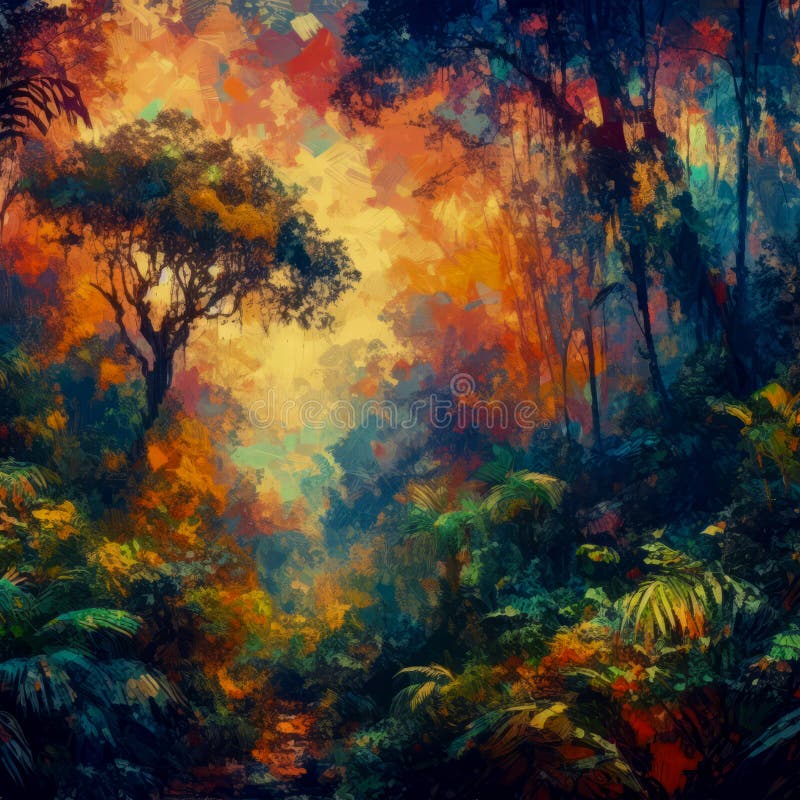 Fantasy Forest Painting. a Lot of Colors Stock Illustration ...